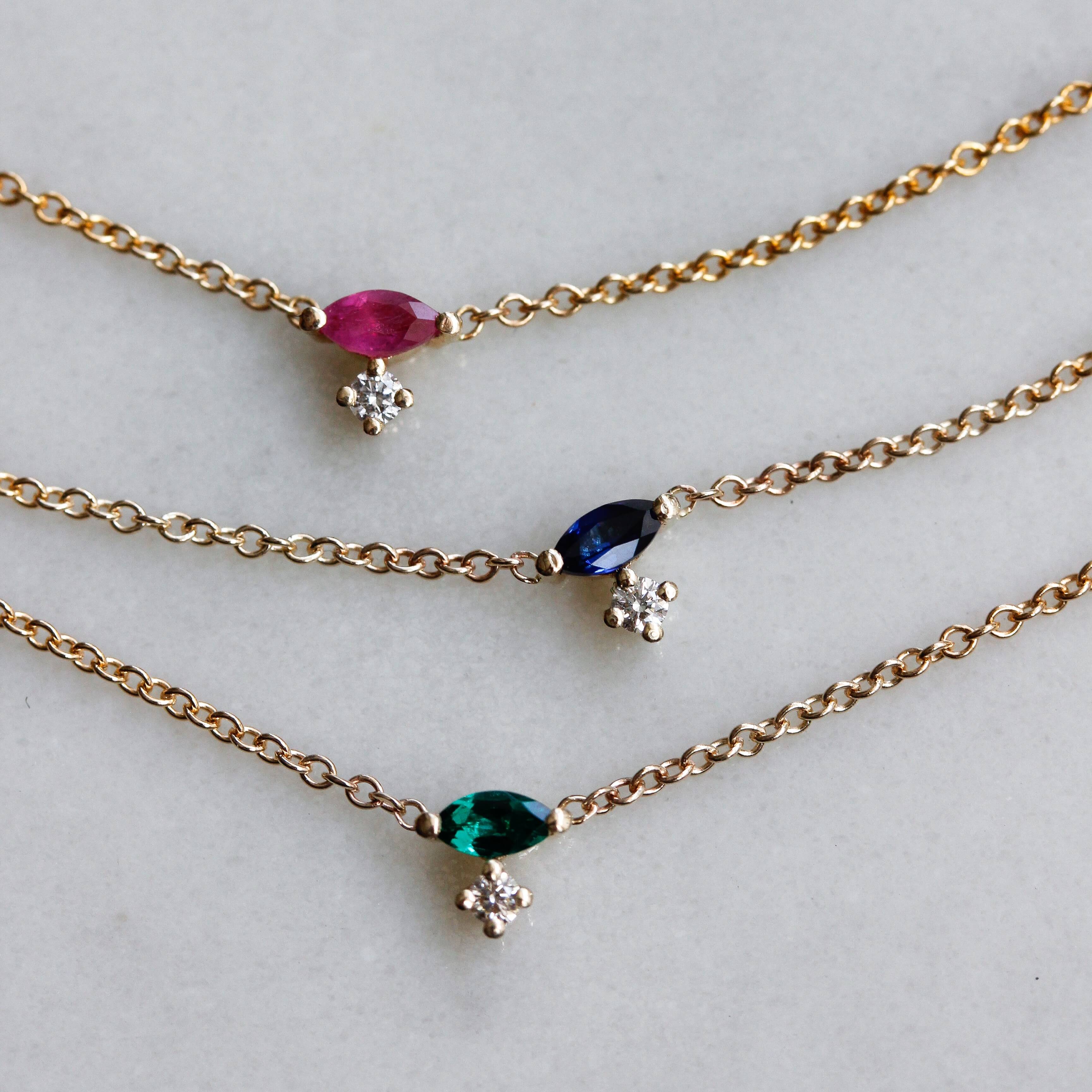 שרשרת פלורה אבן חן ויהלום מעבדה זהב 14K – She-Ra Jewelry